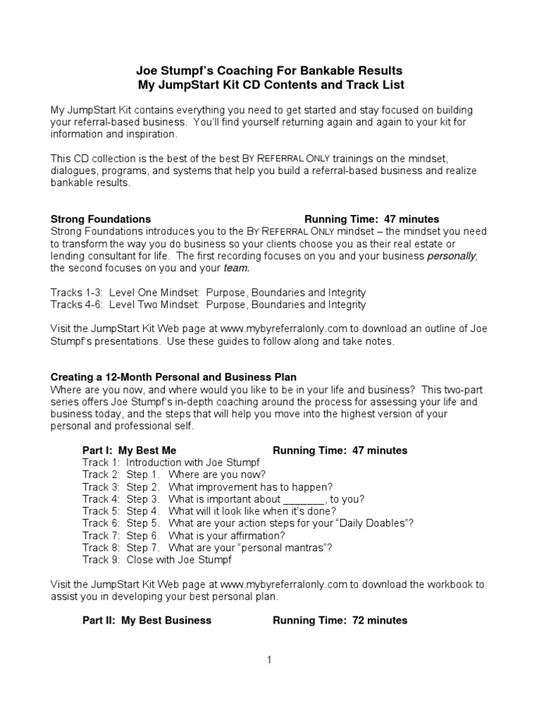 Joe Stumpf's Referral Business Coaching | PDF | Psychological Concepts ...