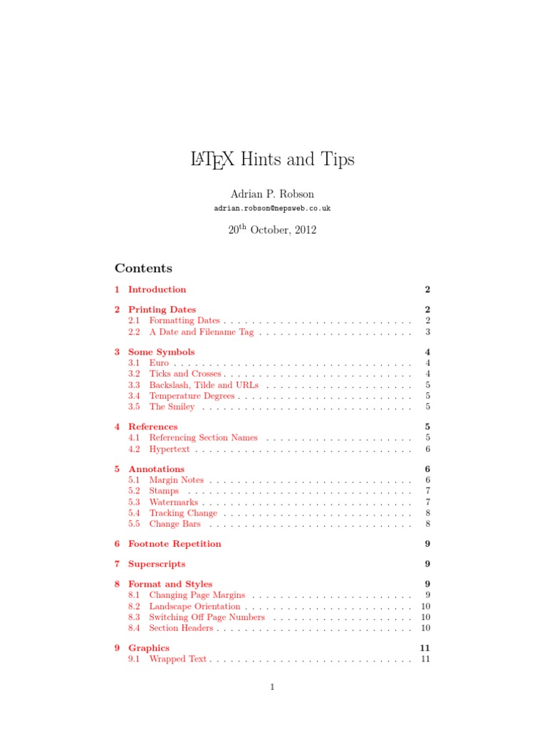 L TEX Hints and Tips: Adrian P. Robson | PDF | Te X | Typefaces