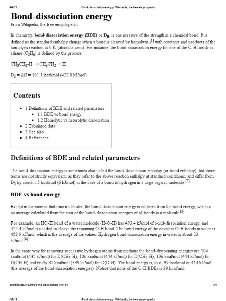 Bond-Dissociation Energy - Wikipedia, The Free Encyclopedia | PDF ...
