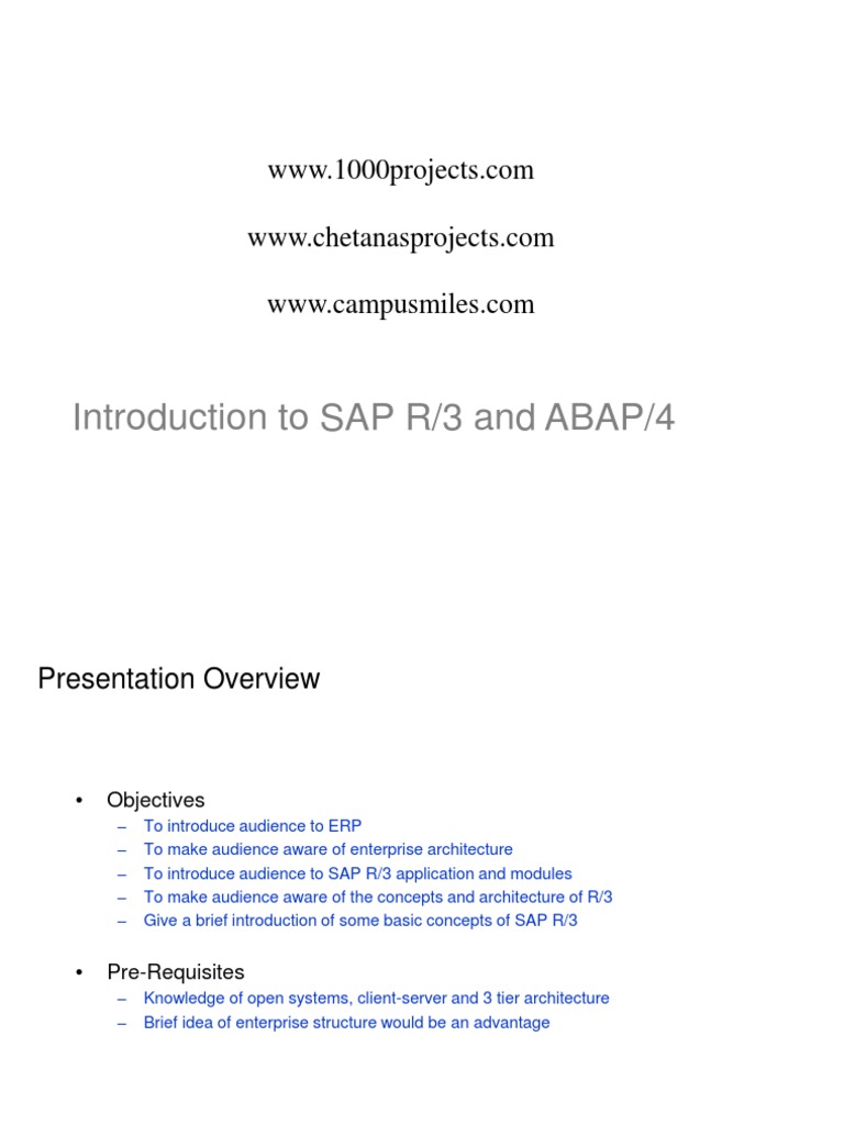 Introduction To R3-SAP R3 ABAP4 Training | PDF | Databases | Computer Engineering