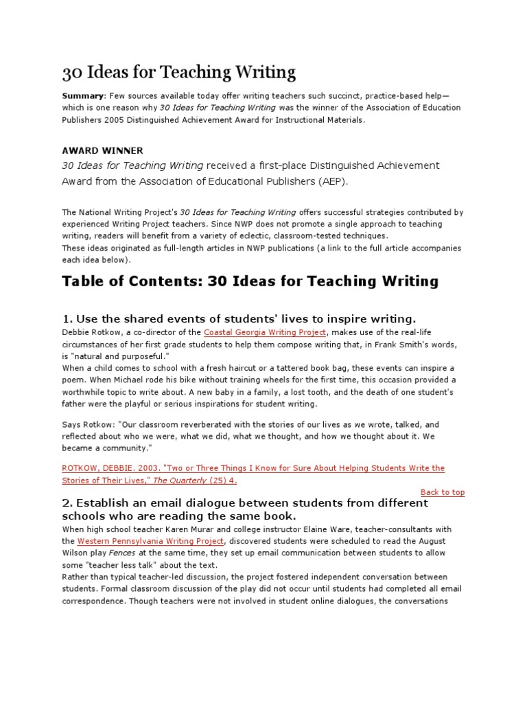 30 Ideas For Teaching Writing | PDF | Comma | Essays