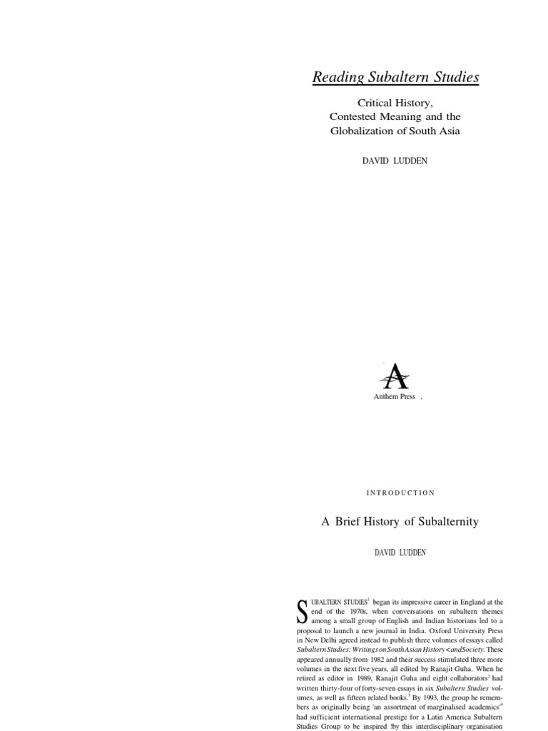 Reading Subaltern Studies: Introduction by David Ludden | PDF ...