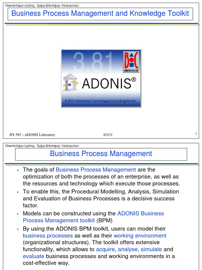 Business Process Management and Knowledge Toolkit: 8/3/11 HY 565 ...
