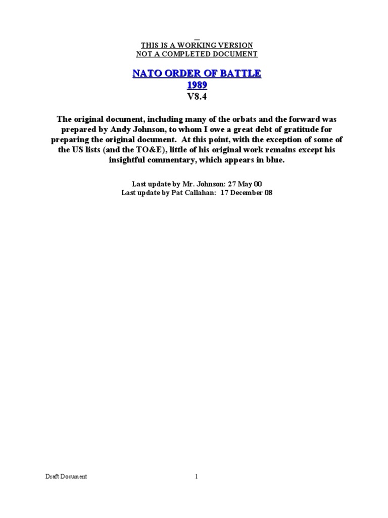 NATO Order of Battle 1989 | PDF | Battalion | 82nd Airborne Division