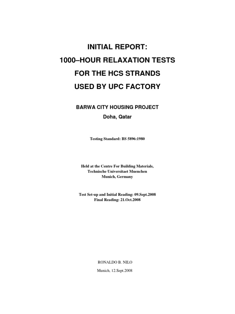 Relaxation Test For Strands PDF | PDF | Strength Of Materials | Engineering
