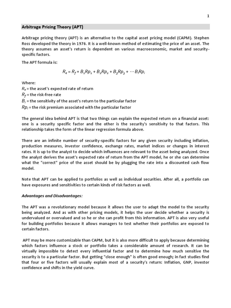 Understanding Arbitrage Pricing Theory | PDF | Capital Asset Pricing ...