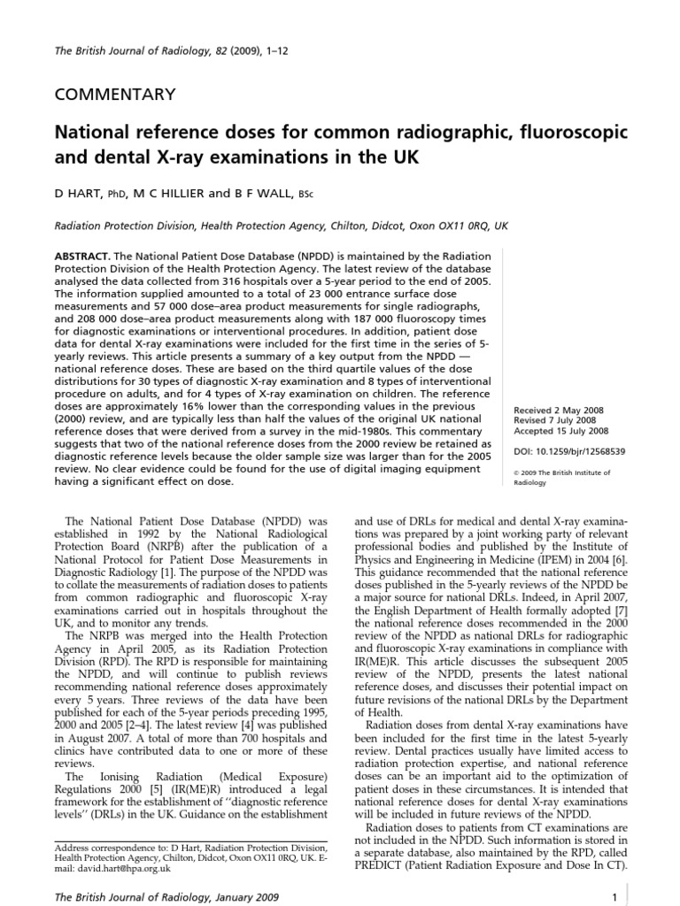 National Reference Doses for Common Radiographic, Fluoroscopic and ...