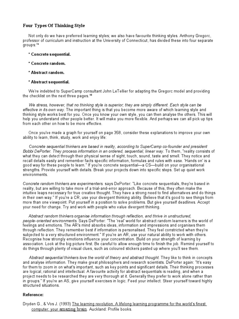 WK 2 Four Types of Thinking Style | PDF | Abstraction | Thought