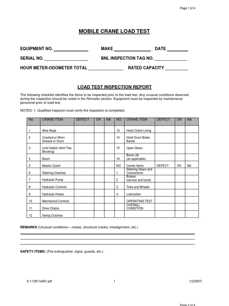 Mobile Crane Load Test Report Form | PDF | Crane (Machine ...