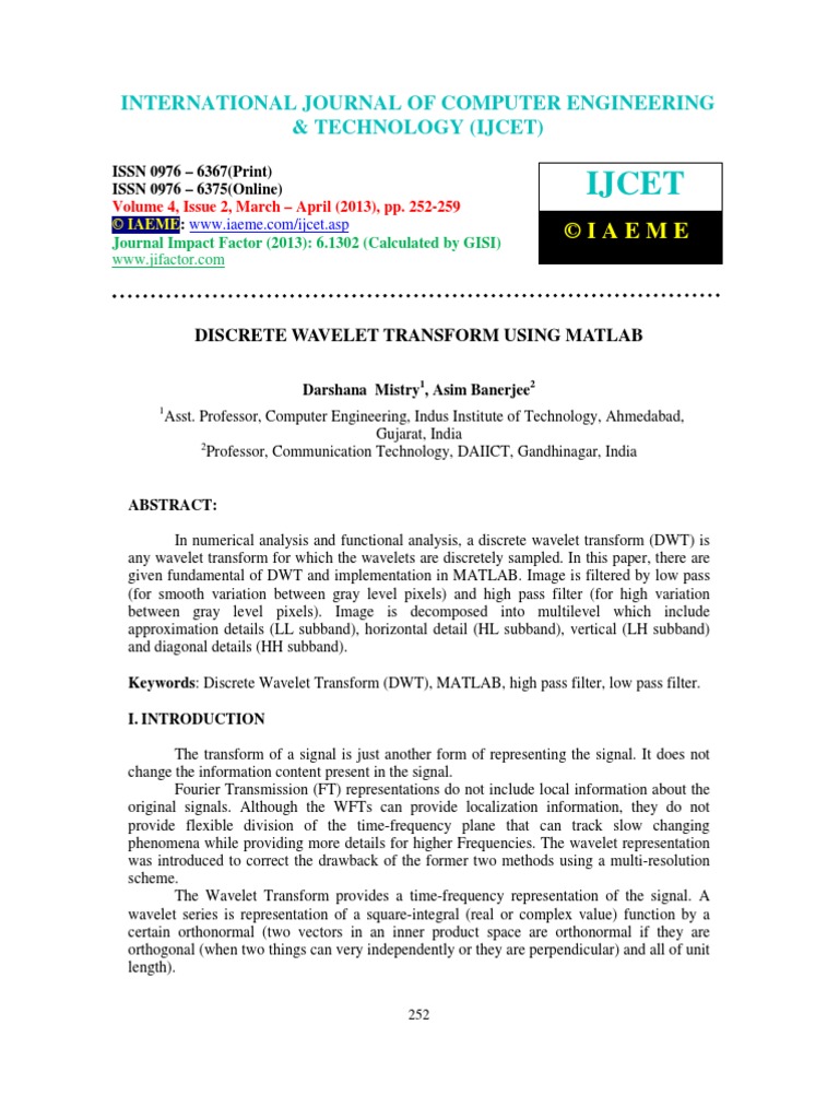 Discrete Wavelet Transform Using Matlab | PDF | Wavelet | Signal Processing