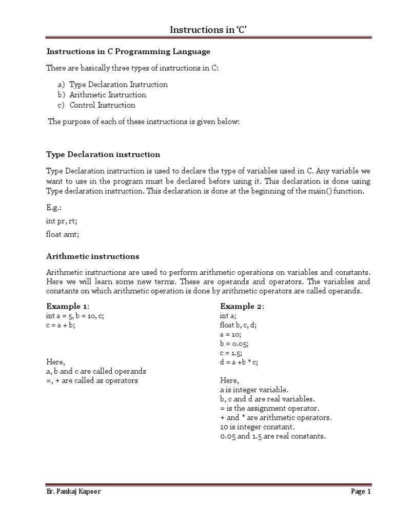 Instructions in C Programming Language | PDF | Control Flow | C (Programming Language)