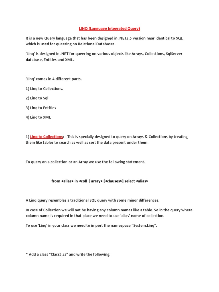 LINQ | PDF | Language Integrated Query | Microsoft Visual Studio