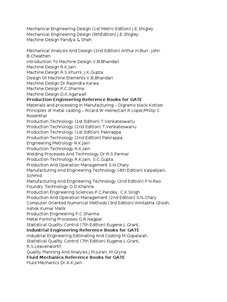 Production Engineering Reference Books For GATE | PDF | Production And ...
