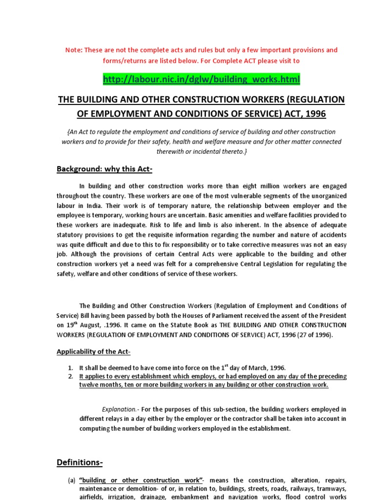 The Building and Other Construction Workers Regulation of Employment ...