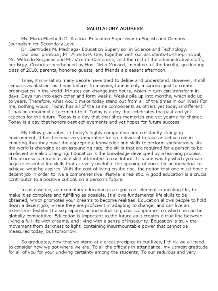 Salutatory Address | Teaching And Learning | Philosophical Science