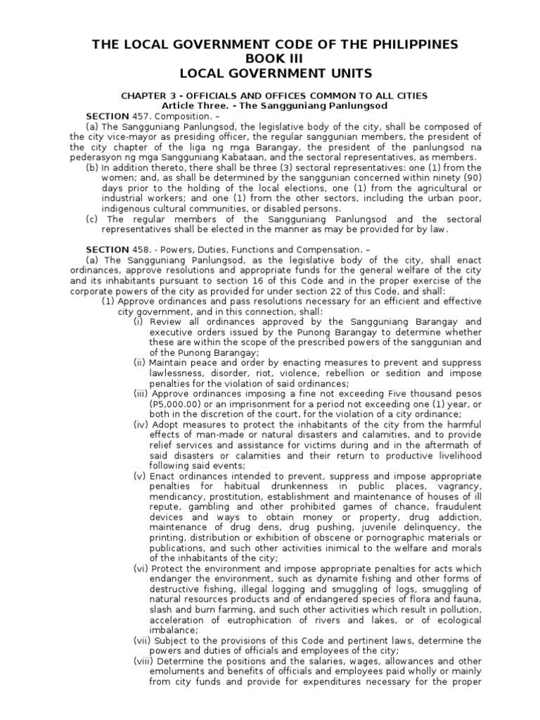 The Local Government Code of The Philippines - The City Council | PDF ...