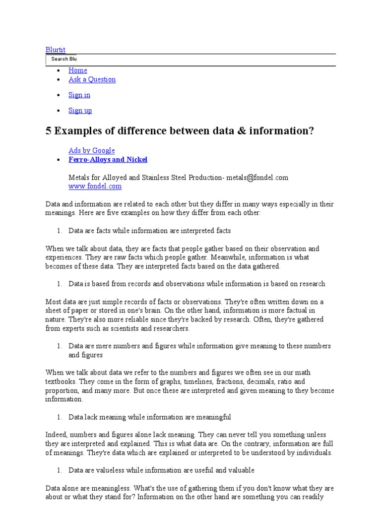 Diff. Data and Information | PDF | Data | Input/Output