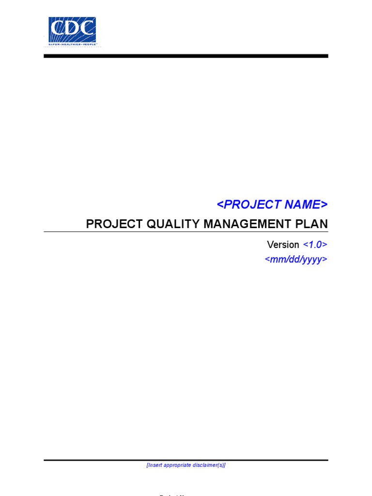 CDC UP Quality Management Plan Template | PDF | Quality Assurance ...