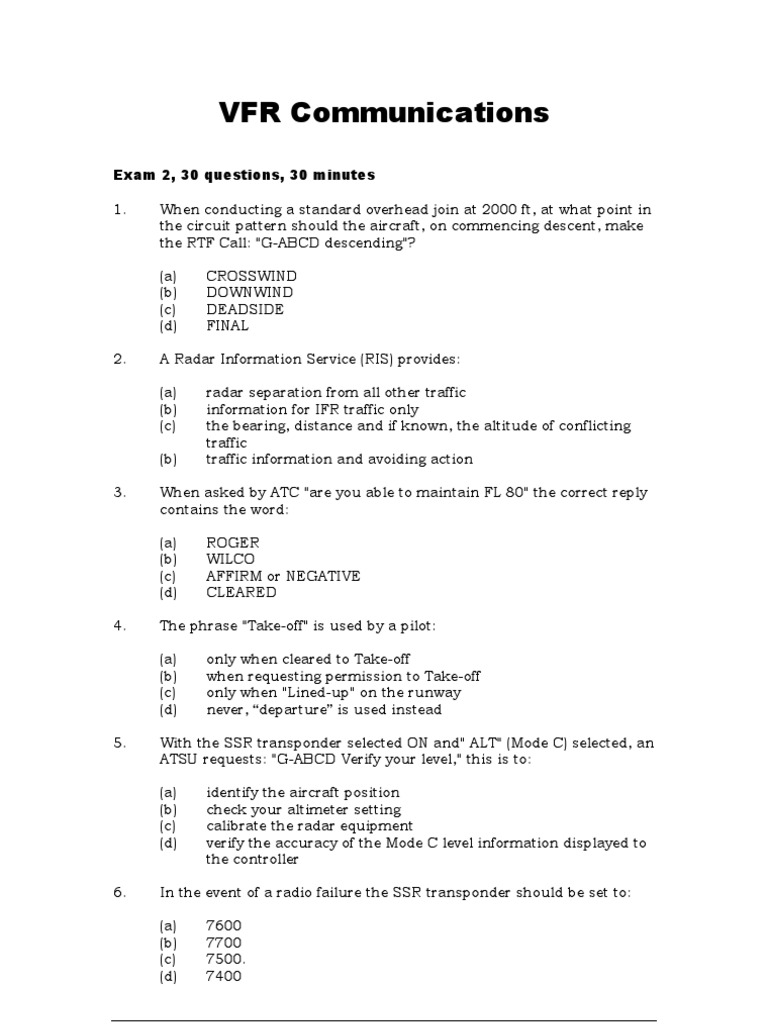 Bristol Groundschool VFR Communications Exam 2 | PDF | Visual Flight ...