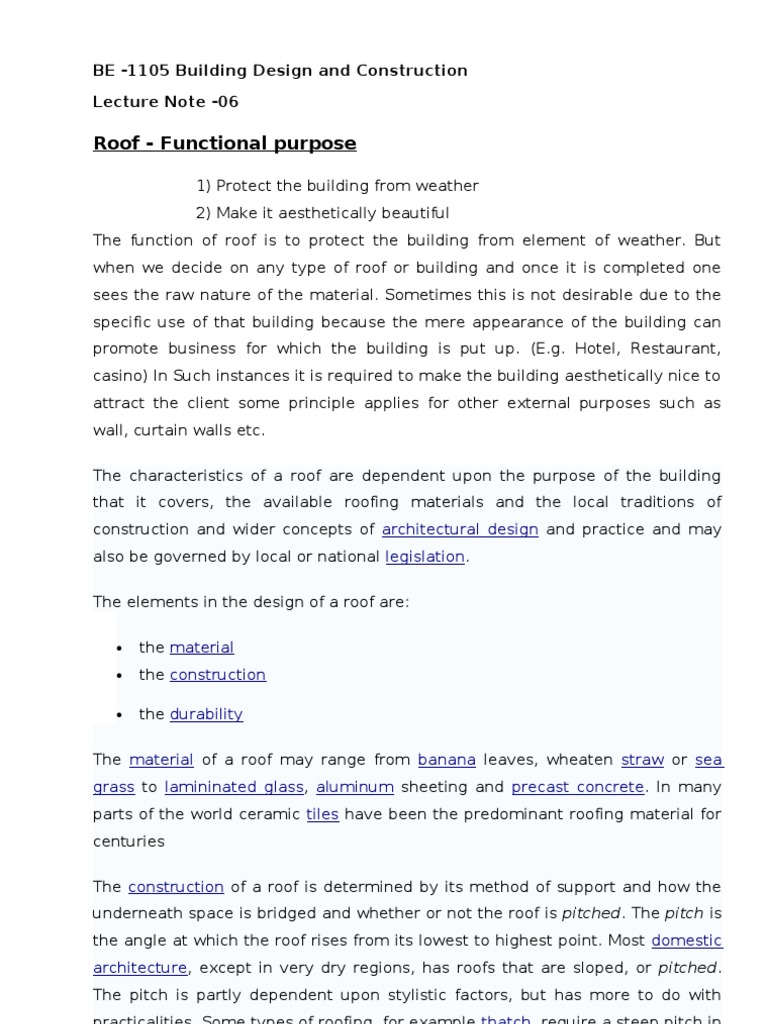 Roof - Functional Purpose: BE - 1105 Building Design and Construction ...