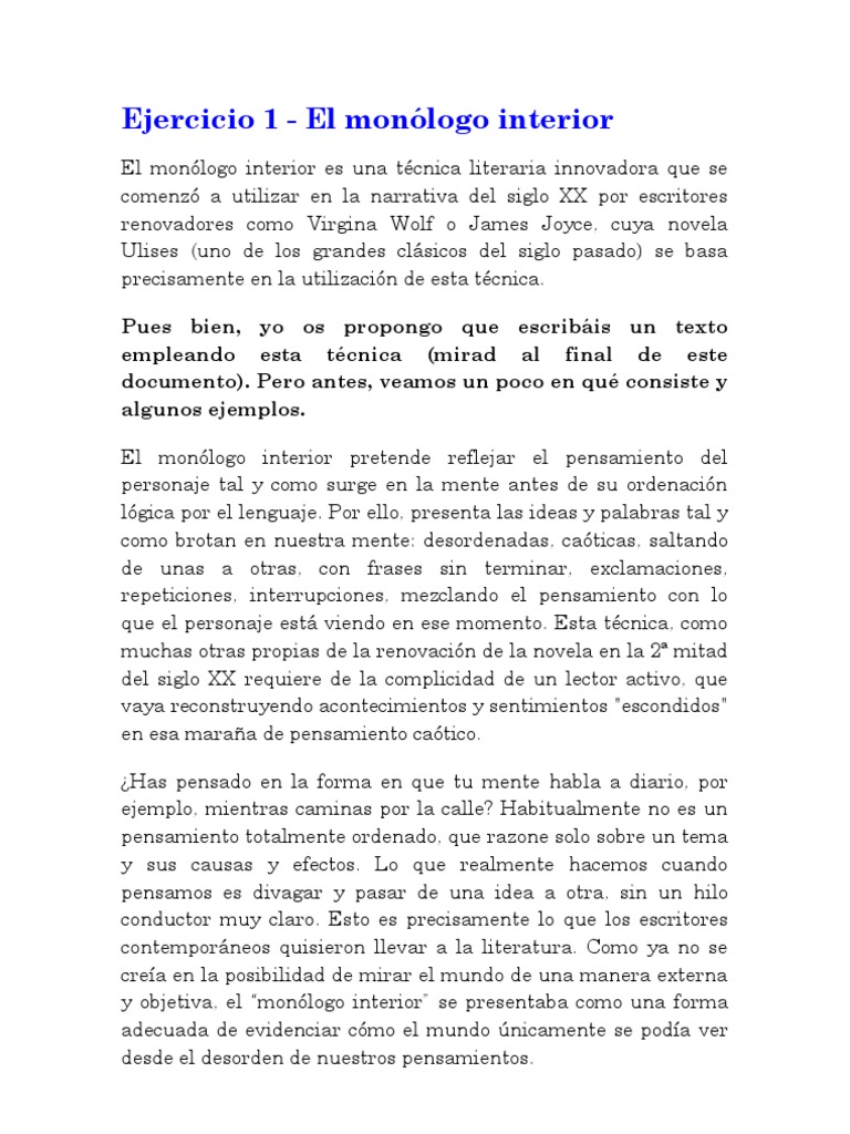 Ejercicio 1. Monólogo Interior