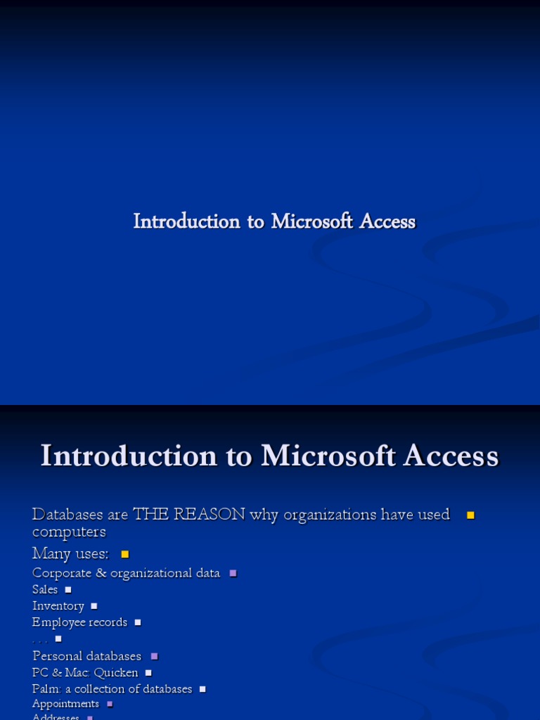 Introduction To Microsoft Access | PDF | Microsoft Access | Databases