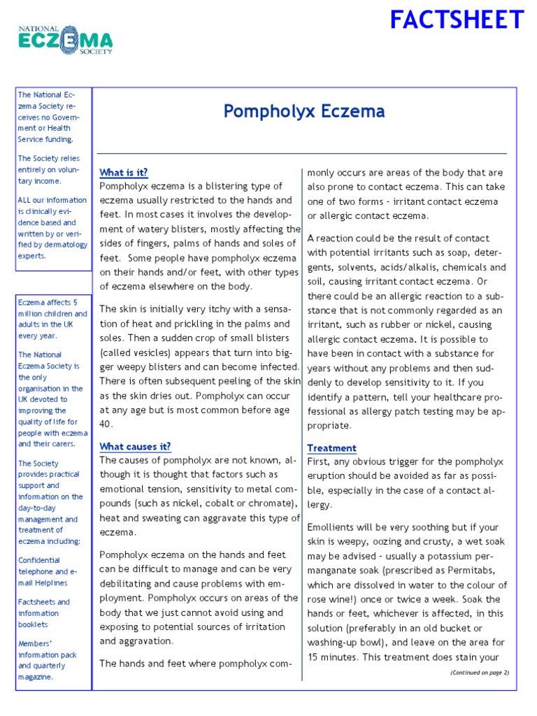 Main - Factsheet Pompholyx Eczema | PDF | Dermatitis | Allergy