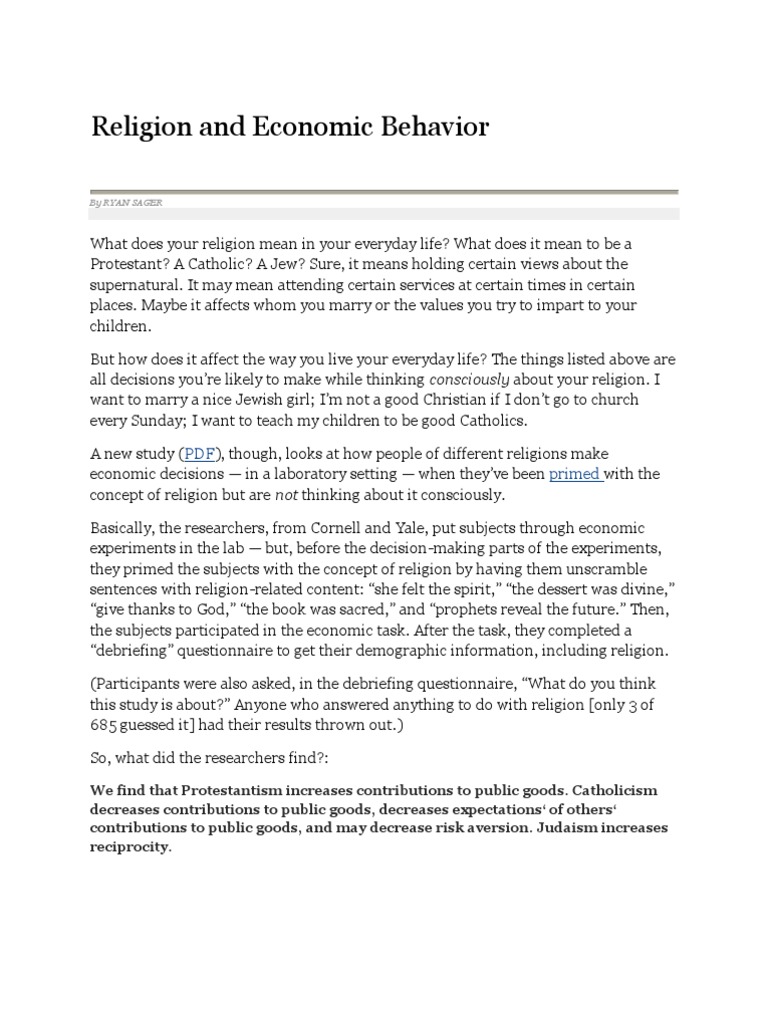 Religion Affects Economic Decisions Unconsciously | PDF | Public Good ...