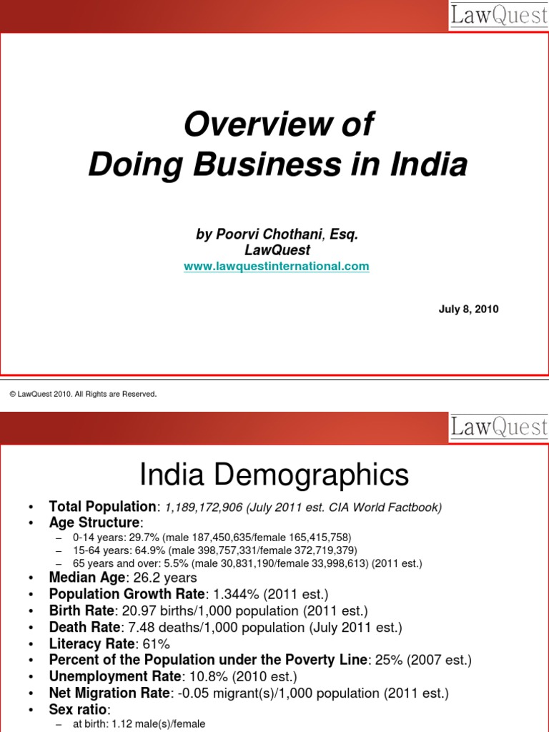Overview of Doing Business in India: by Poorvi Chothani, Esq. Lawquest ...