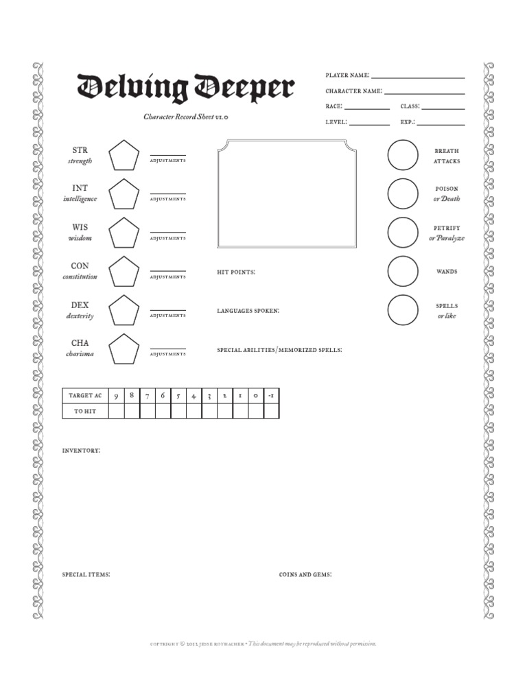 Delving Deeper FRPG Character Sheet | PDF