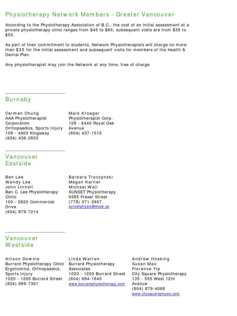 Greater Vancouver Physiotherapy Network | PDF