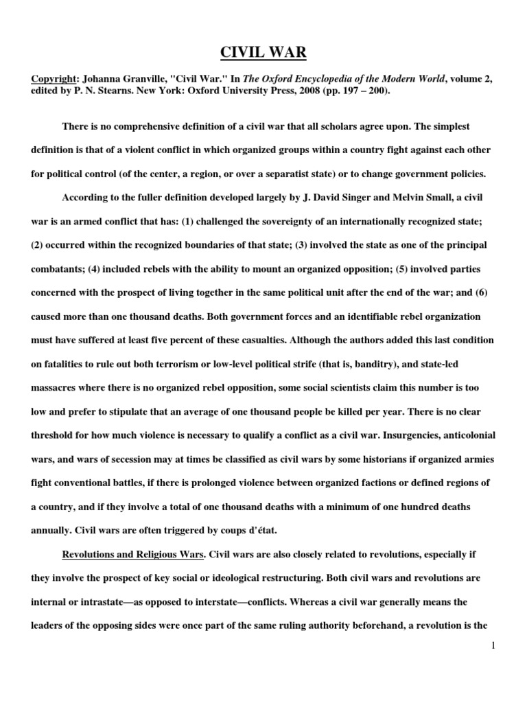 Causes and Consequences of Civil Wars Throughout History, 1750 To The ...