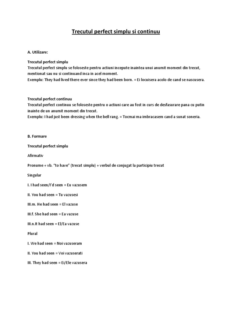 Trecutul Perfect în Engleză | PDF | Grammar | Linguistic Morphology