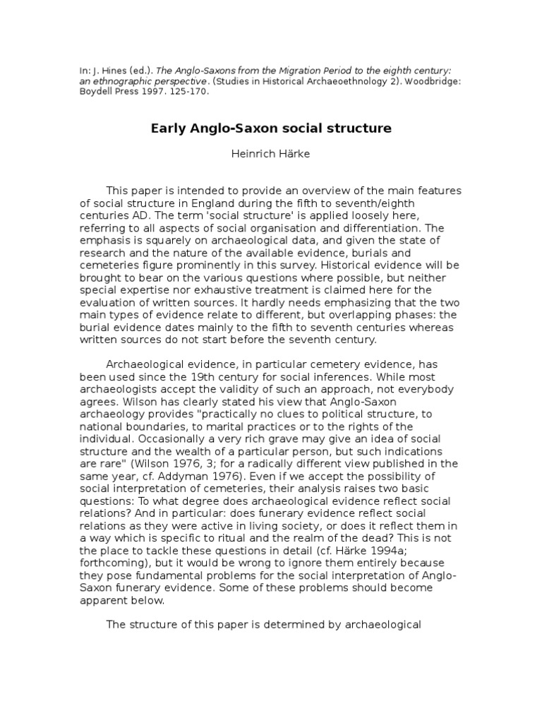 Härke - Early Anglo-Saxon Social Structure | PDF | Anglo Saxons | Kinship
