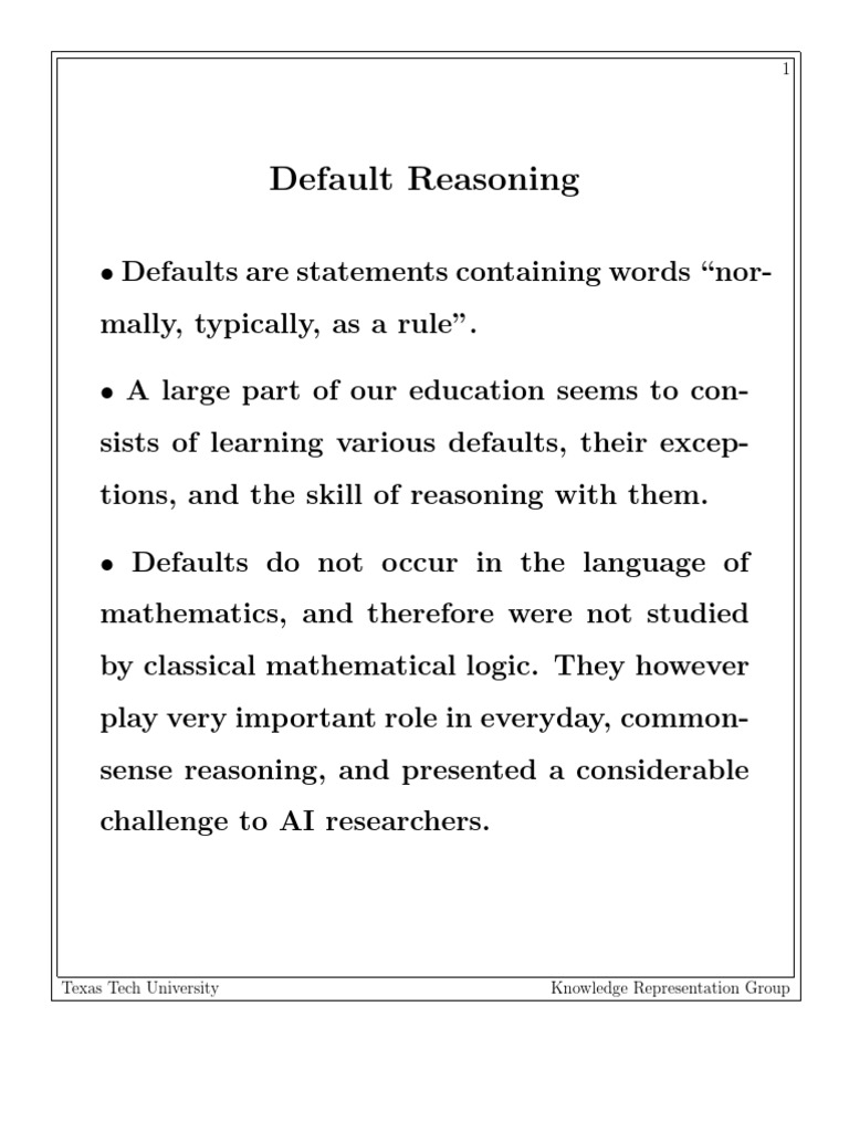 Default Reasoning | PDF | Reason | Knowledge Representation And Reasoning