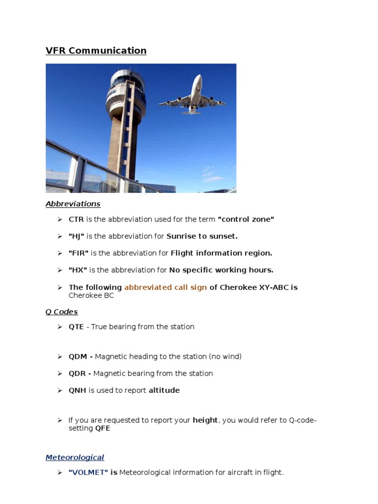 VFR Communication Notes | Download Free PDF | Visual Flight Rules | Air ...