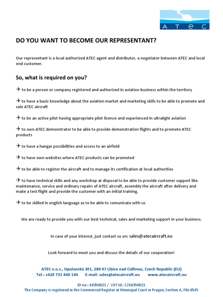 Atec Aircraft Distributor Requirements | PDF | Computers