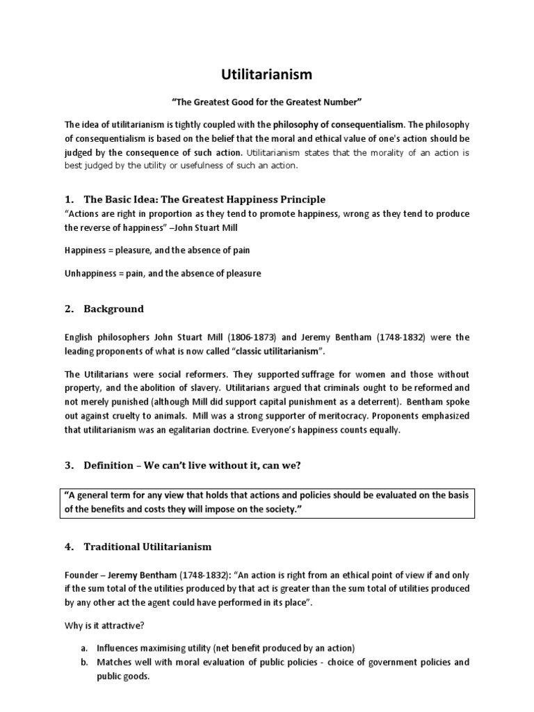 Utilitarianism: 1. The Basic Idea: The Greatest Happiness Principle ...
