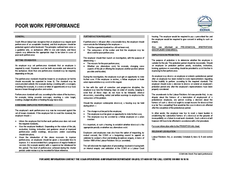 CCMA Info Sheet: Poor work performance