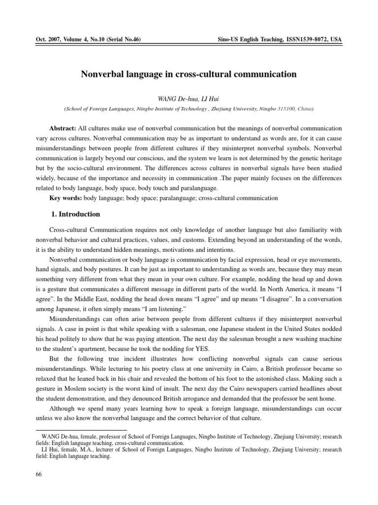 Nonverbal Language in Cross Cultural Communication | PDF | Nonverbal ...