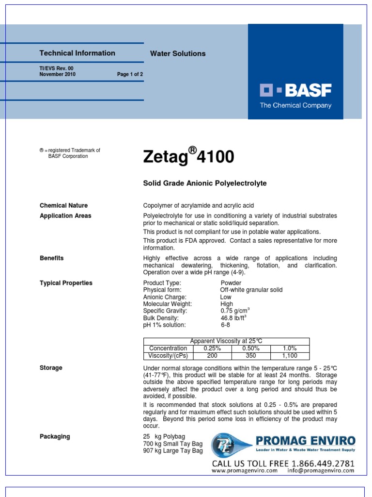 Chemicals Zetag DATA Powder Zetag 4100 - 1110 | PDF | Water | Industries