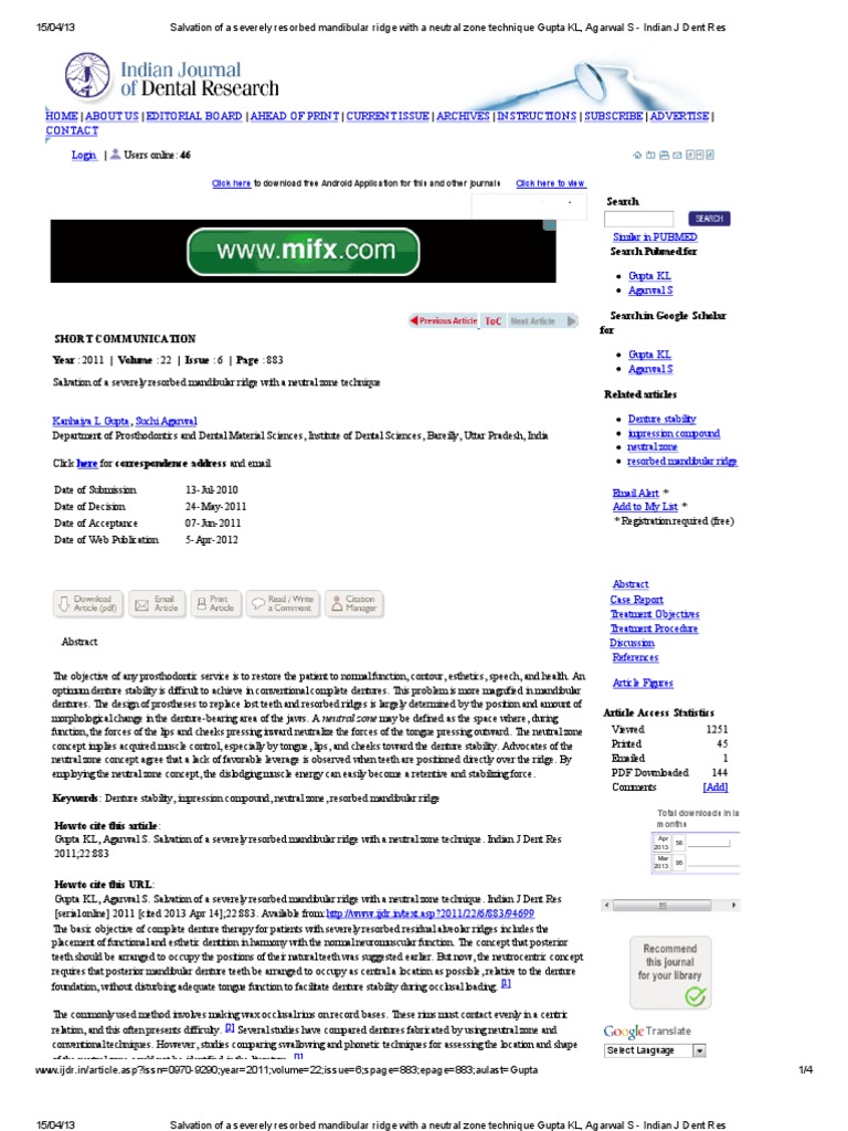 Salvation of A Severely Resorbed Mandibular Ridge With A Neutral Zone ...