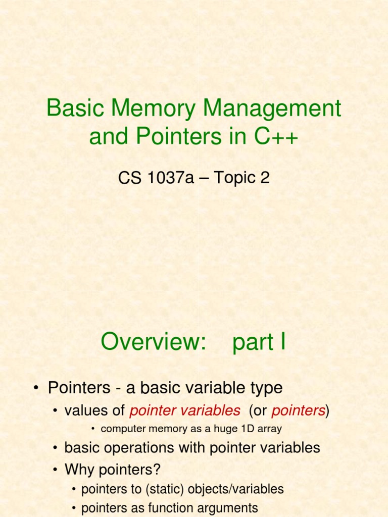 Topic02 MemoryAndPointers | PDF | Pointer (Computer Programming) | C (Programming Language)