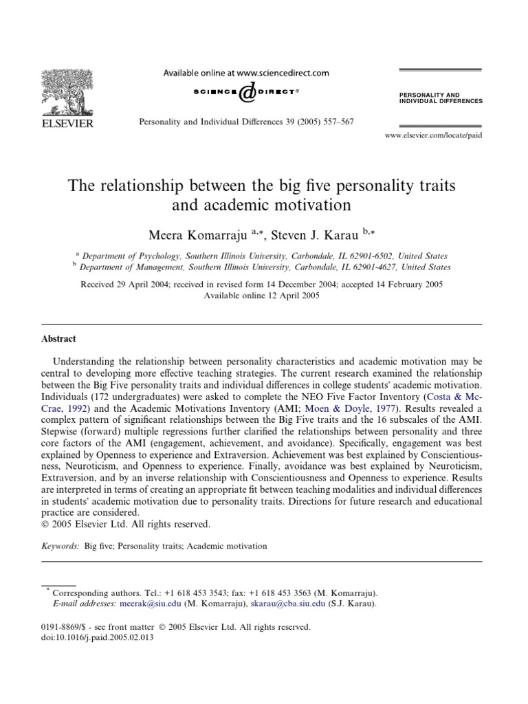 The Relationship Between The Big Five Personality Traits and Academic Motivation | PDF ...