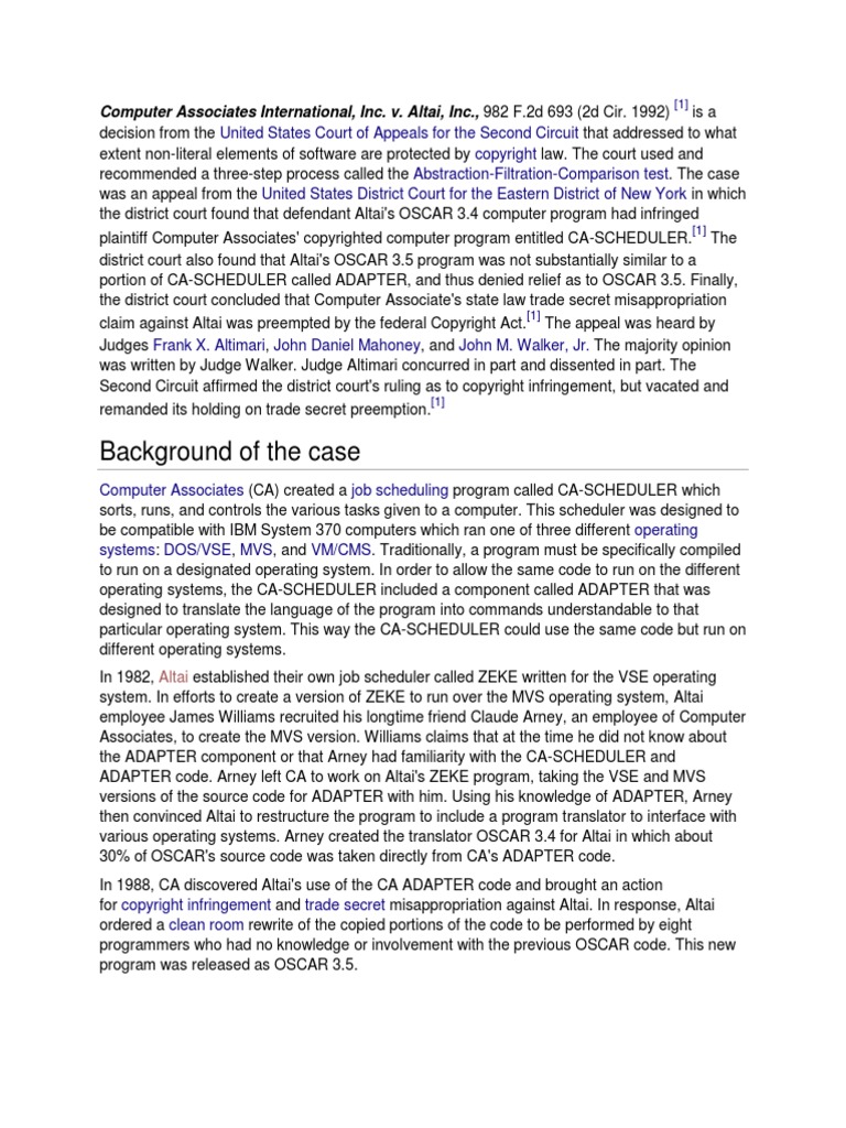Computer Associates International v. Altai | Download Free PDF ...