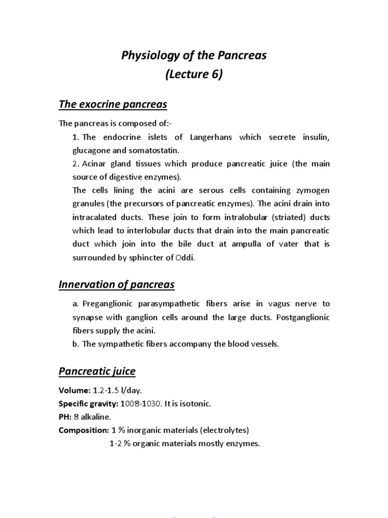 Physiology of The Pancreas | PDF | Pancreas | Trypsin