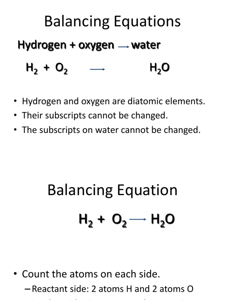 Balancing Equations | Hydrogen | Atoms