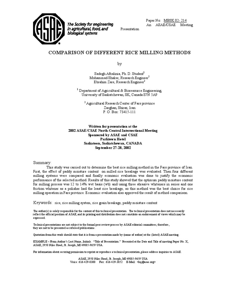 Comparison of Different Rice Milling Methods PDF | PDF | Rice | Mill ...