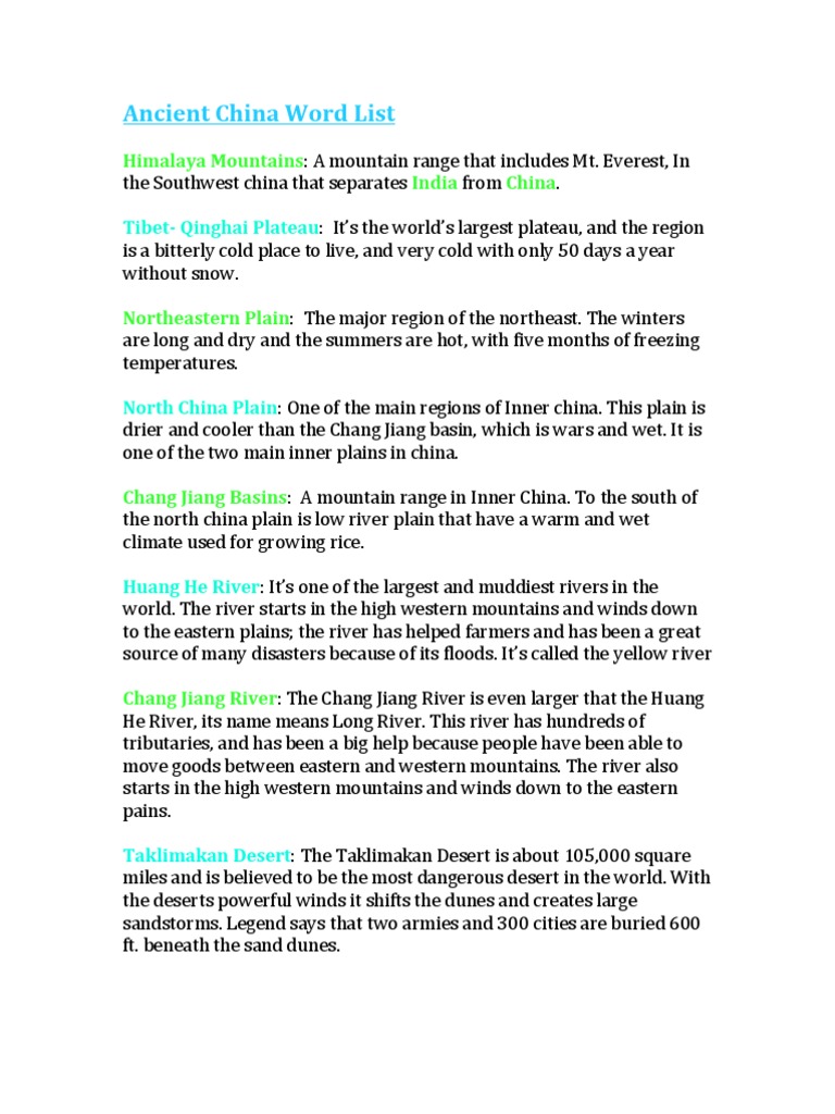 Ancient China Geographic Features List | PDF | Politics | Travel