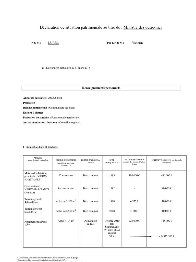 Declaration Patrimoine Lurel | PDF